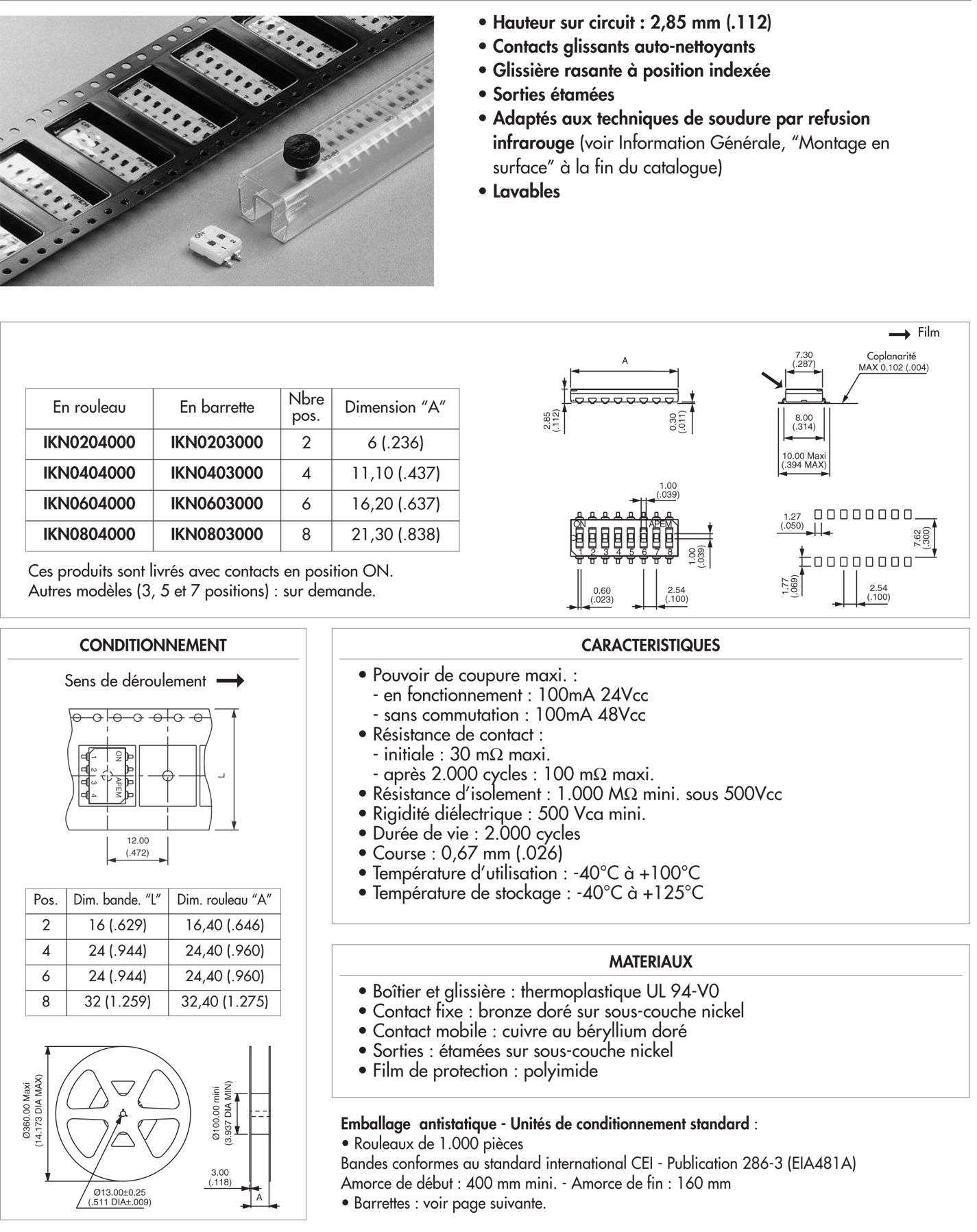 Interrupteurs DIP bas profil, CMS ou traversant - IKN Series - Sonectrad-BRN
